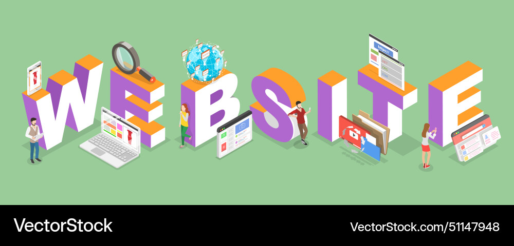 3d isometric flat of website Royalty Free Vector Image