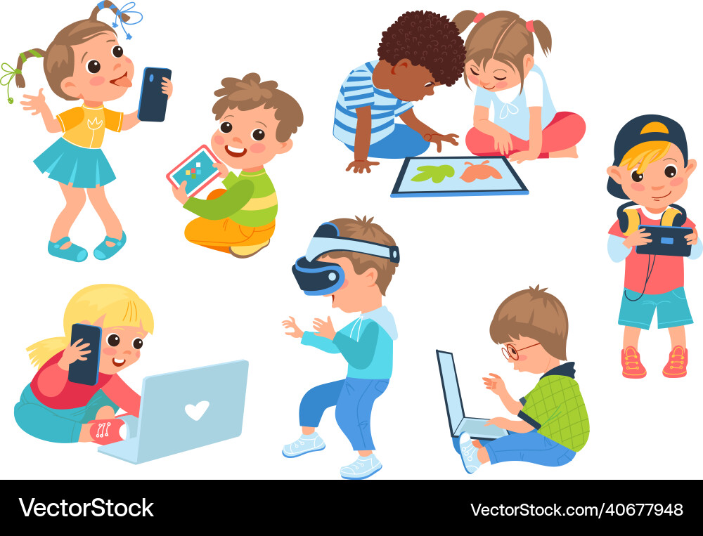 Children Using Digital Devices Royalty Free Vector Image