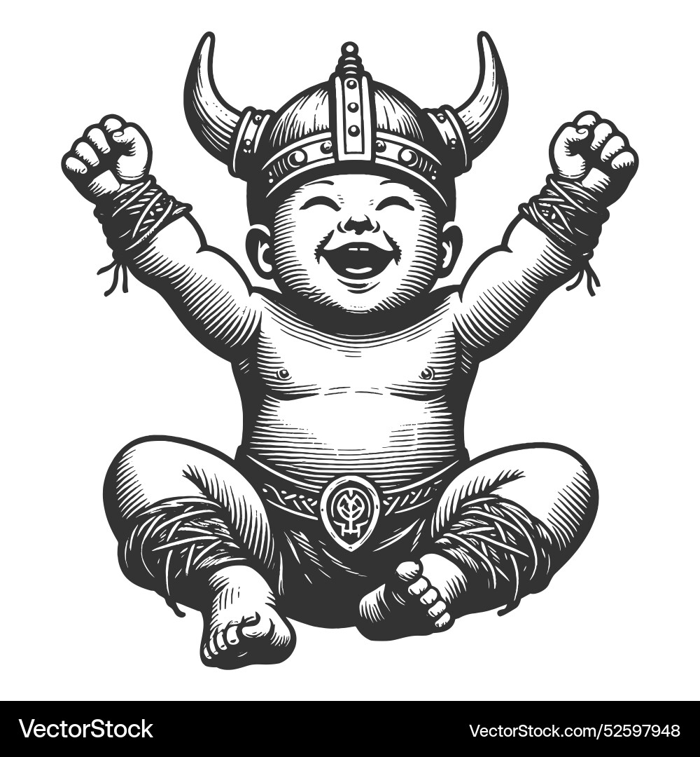 Laughing baby dressed as viking Royalty Free Vector Image