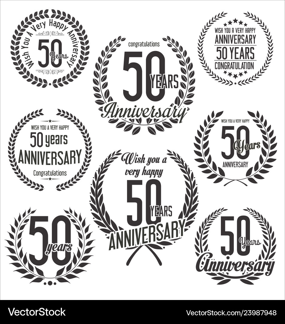 Laurel wreaths anniversary collection 50 years Vector Image
