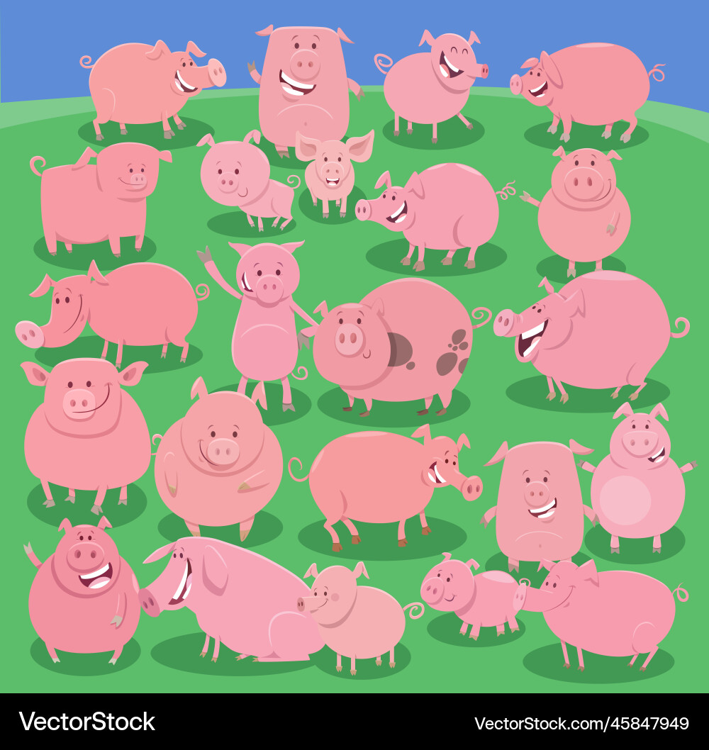 Cartoon pigs farm animals comic characters group Vector Image