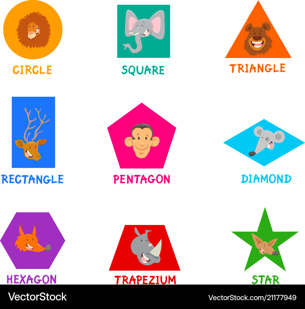 Geometric shapes with cute animal characters Vector Image