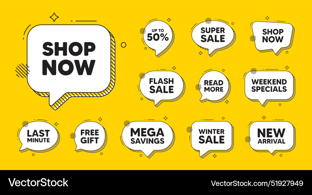 Shop now symbol special offer sign speech Vector Image