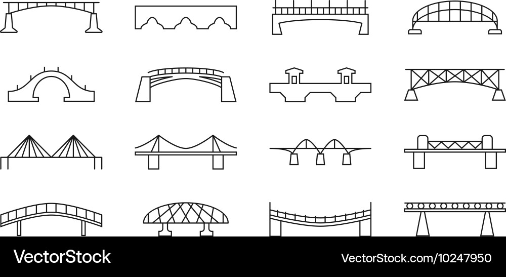 Bridges thin line icons set Royalty Free Vector Image