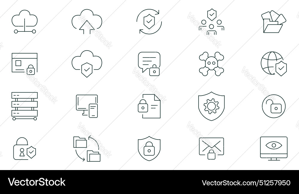 Cyber security line icons set protection digital Vector Image