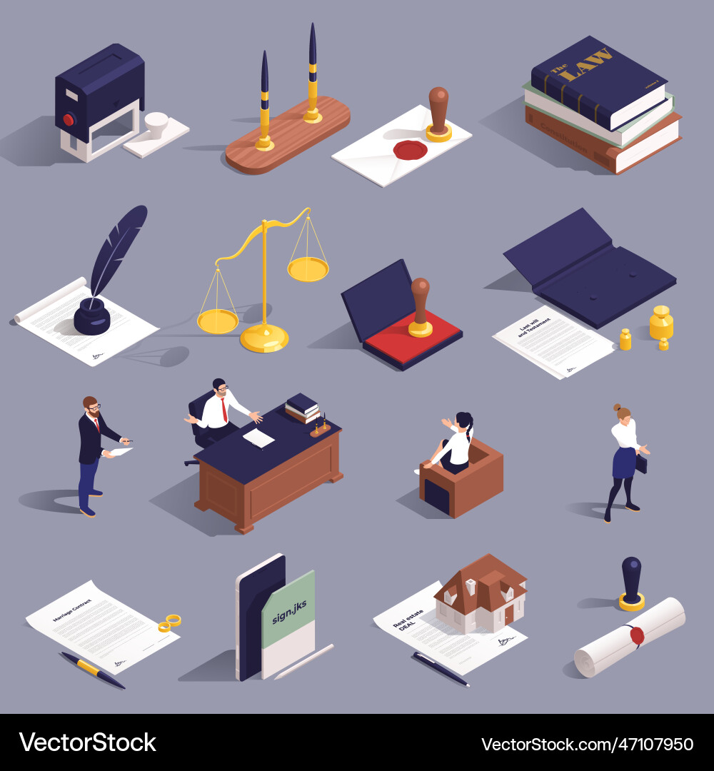 Notary Services Isometric Icons Royalty Free Vector Image