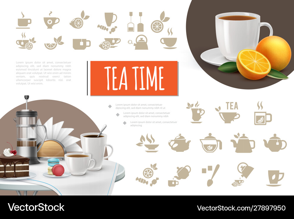 Realistic tea time elements composition Royalty Free Vector