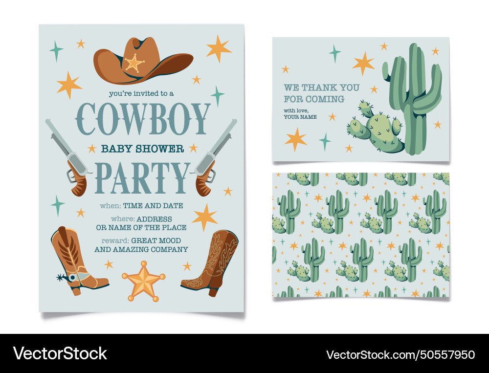 Wild west birthday party invitation template Vector Image