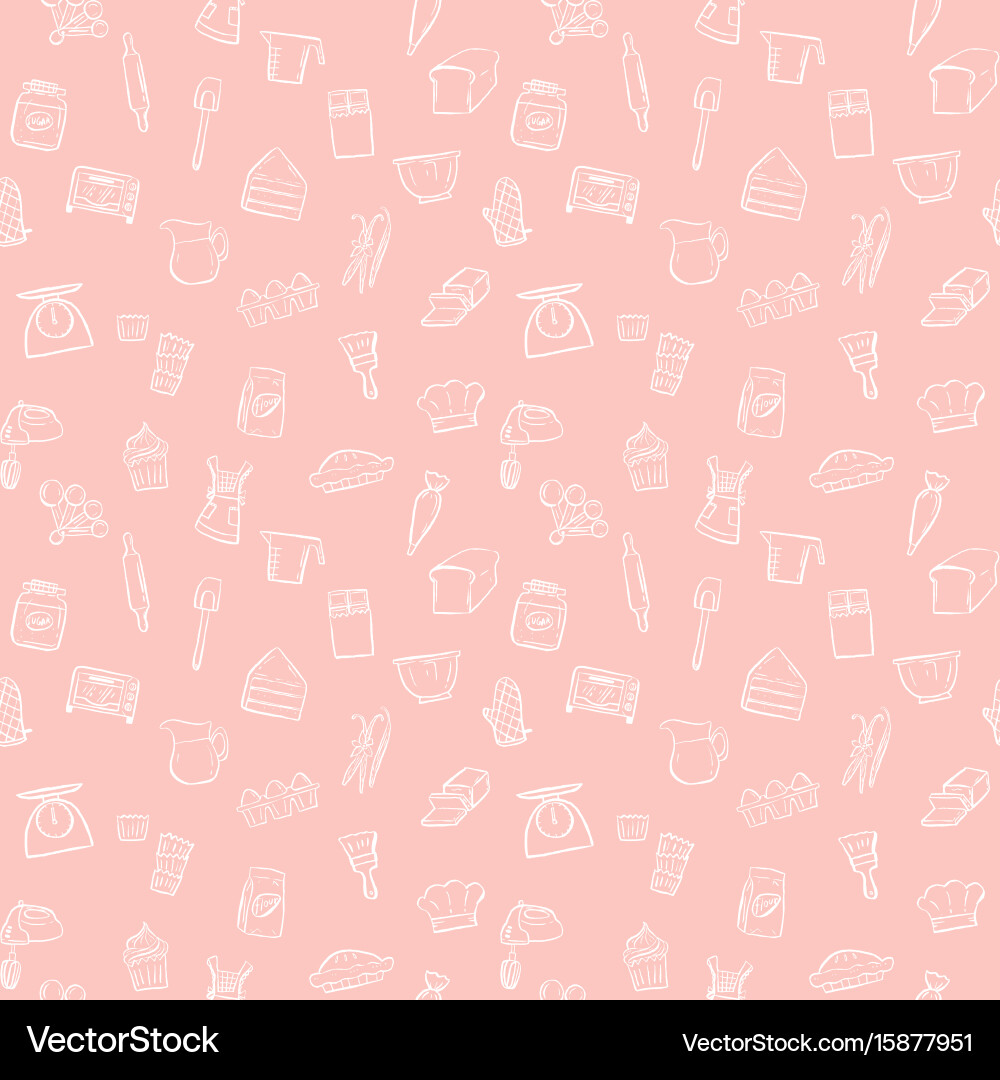 Baking tools seamless pattern background set Vector Image