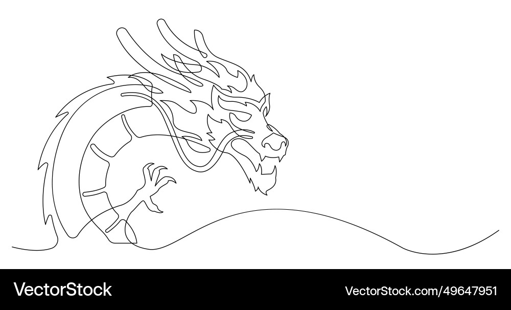 Chinese dragon head in one continuous line drawing