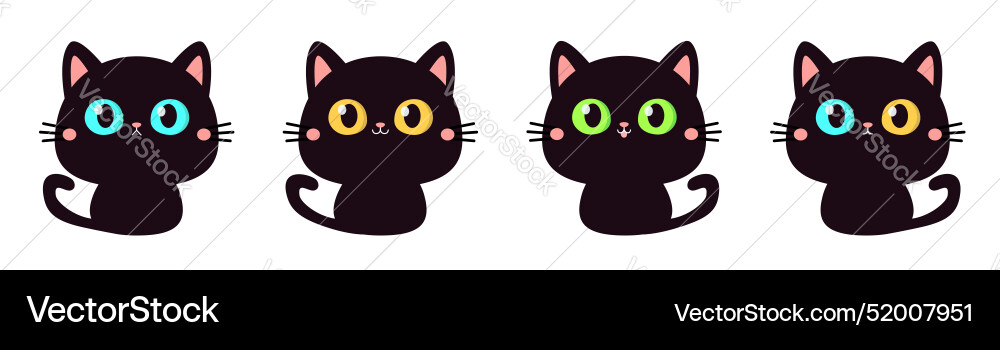 Cute Kitten Line Art Set Royalty Free Vector Image