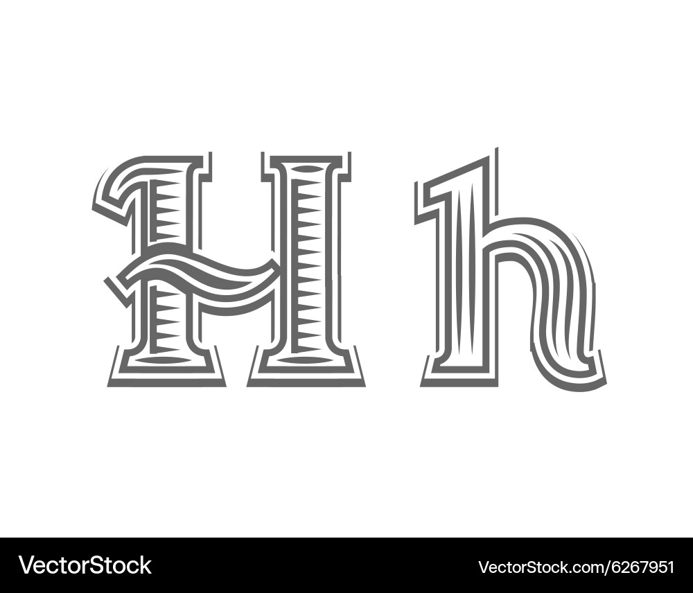 Font tattoo engraving letter h Royalty Free Vector Image