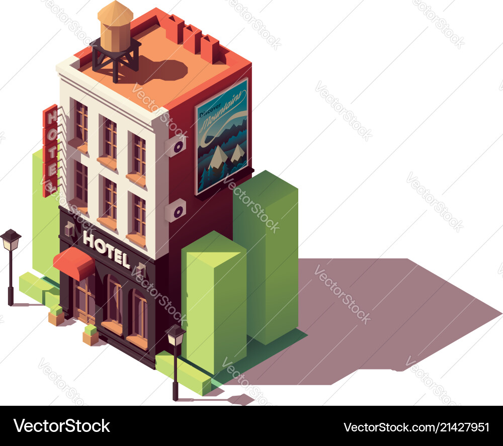 Isometric hotel building Royalty Free Vector Image