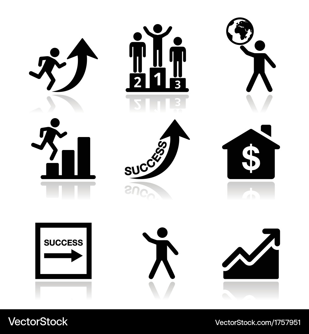 Success in business self development icons set Vector Image