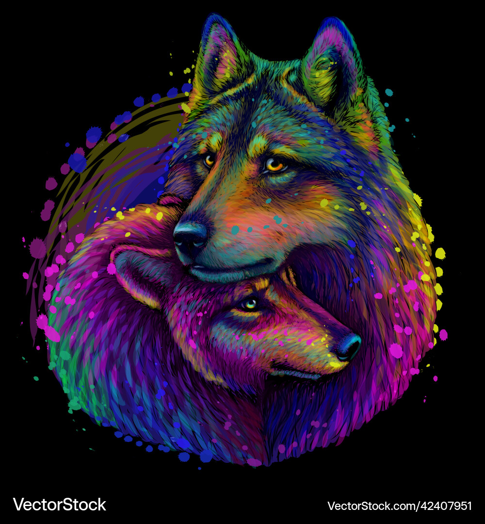 Wolves abstract neon color portrait Royalty Free Vector