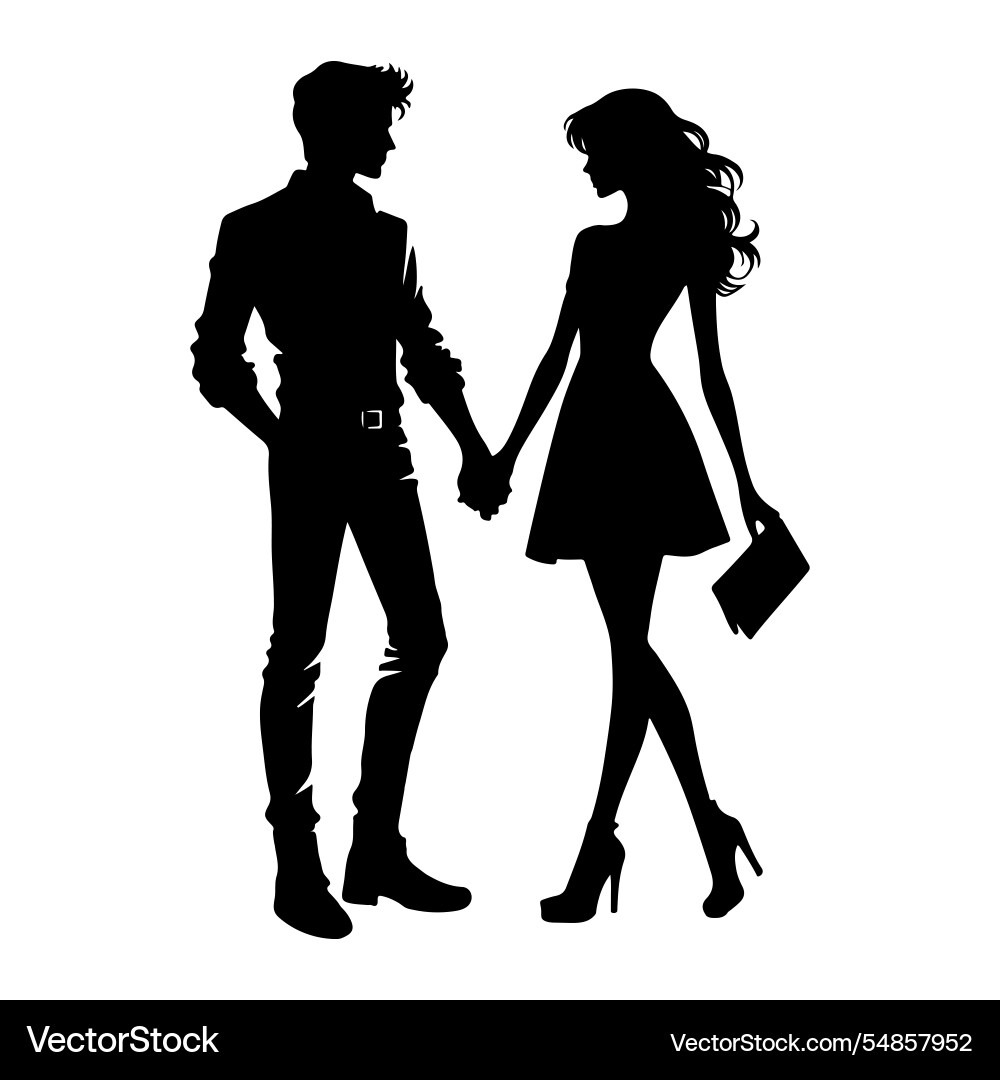 Man and woman couple holding hand silhouette Vector Image