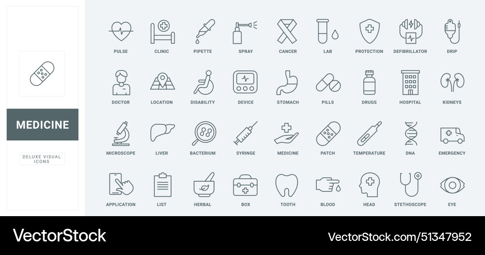 Medicine thin black and red line icons set Vector Image