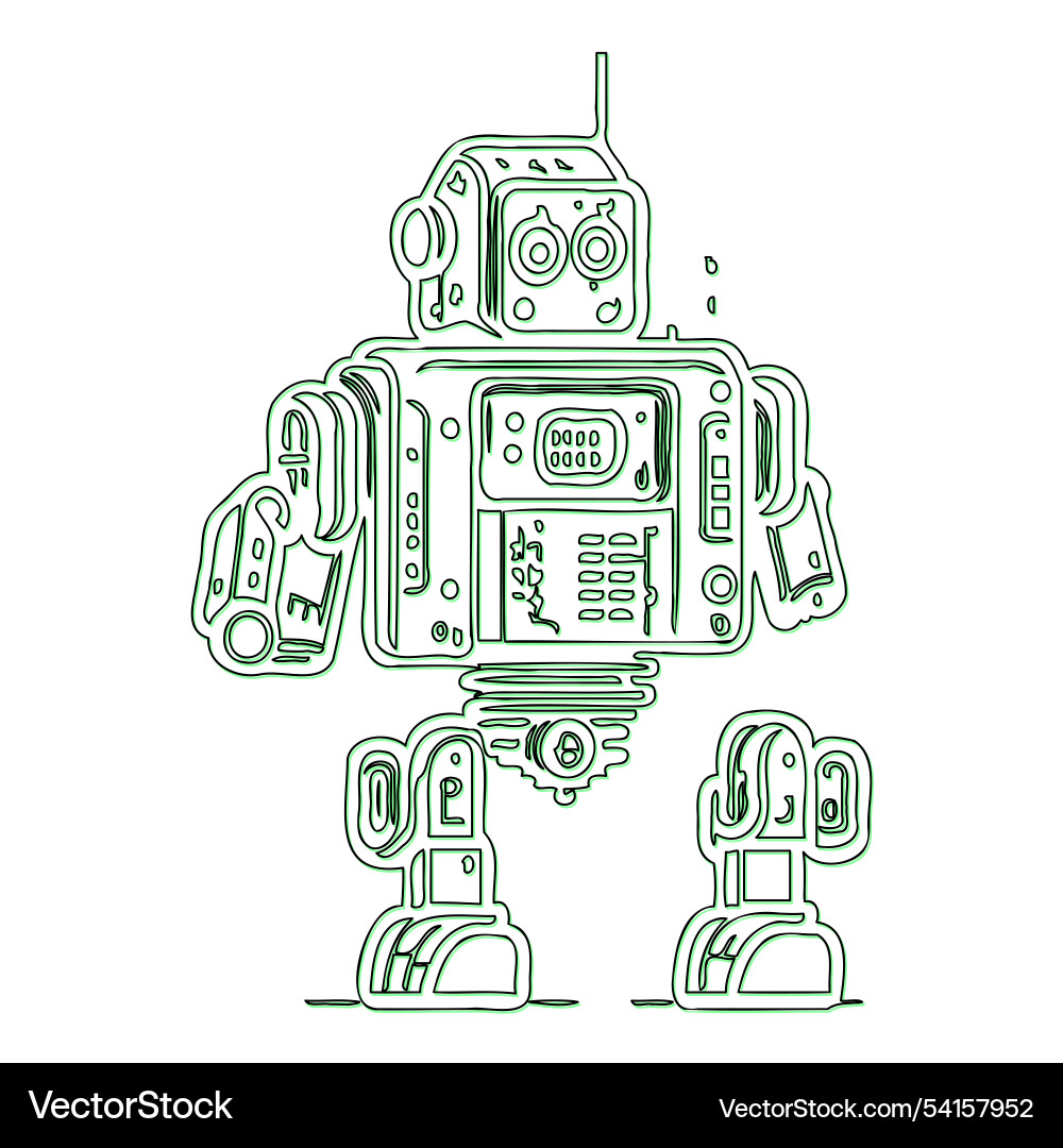 Robot outline sketch green Royalty Free Vector Image