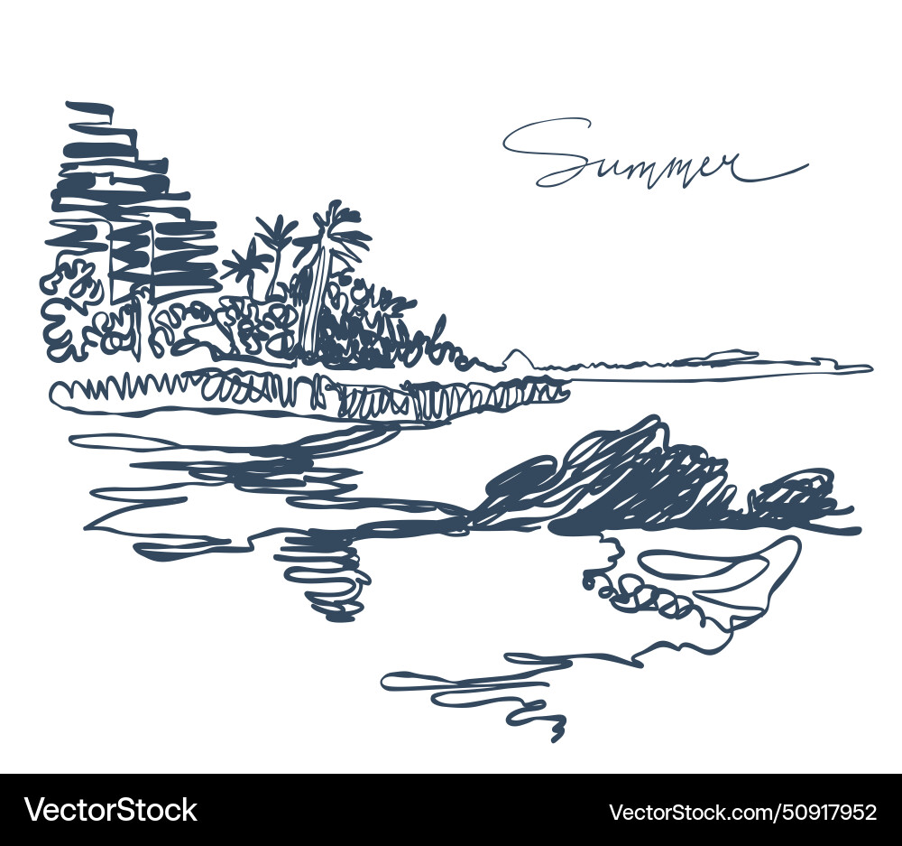 Seascape the seashore drawing with one Royalty Free Vector
