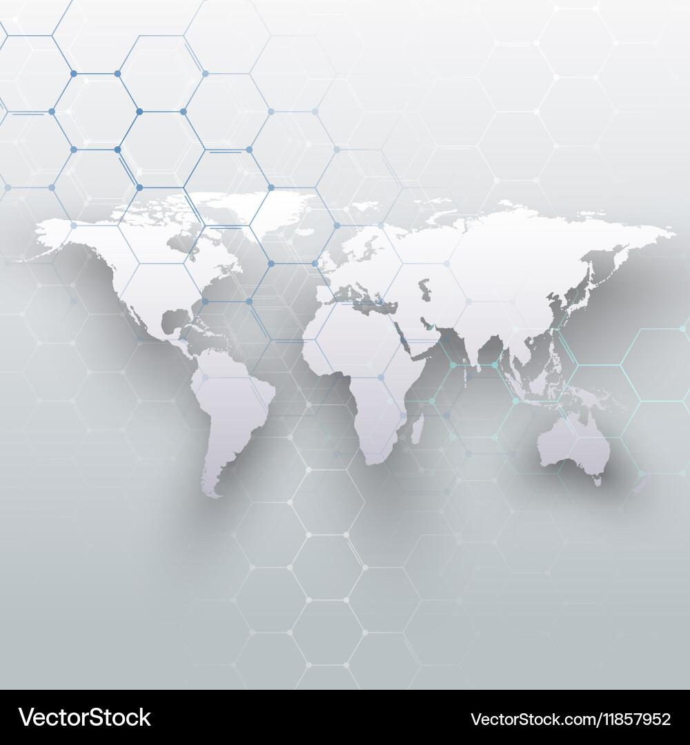 World map connecting lines and dots on gray color Vector Image