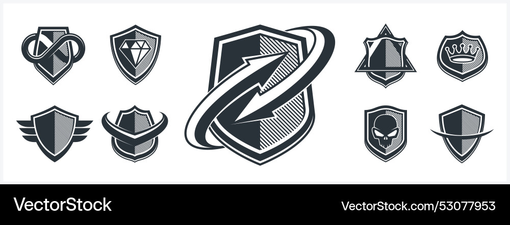 Classic shields shapes set with different Vector Image