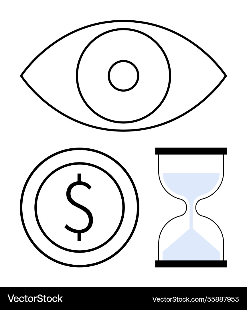 Eye dollar coin and hourglass symbolizing vision Vector Image