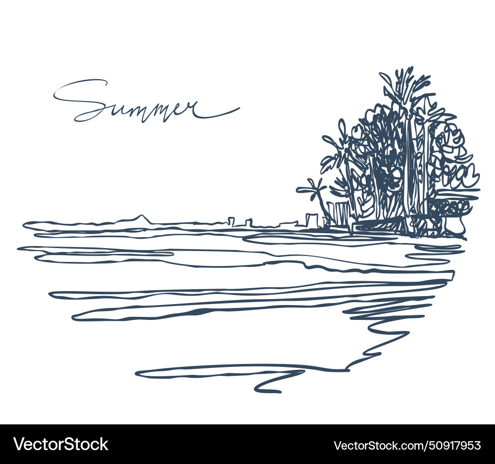 Seascape the seashore drawing with one Royalty Free Vector