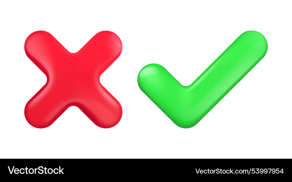 3d cross and tick red x wrong check right Vector Image