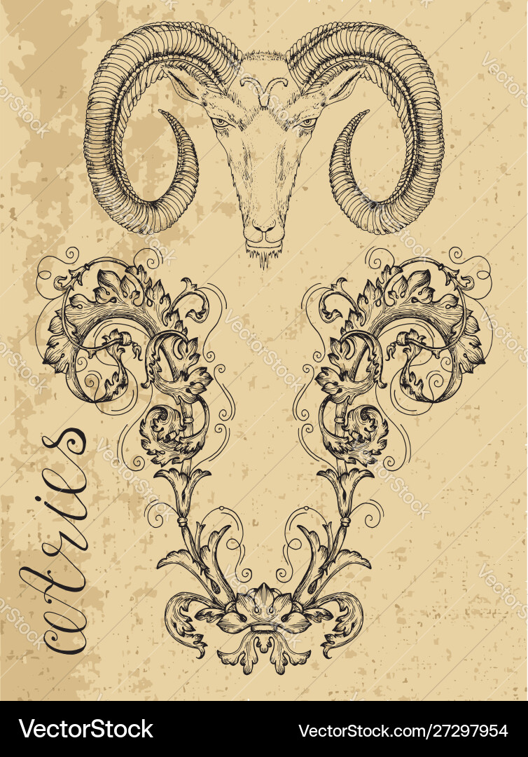 Aries Ram Zodiac Sign - Victorian Style Royalty Free Vector