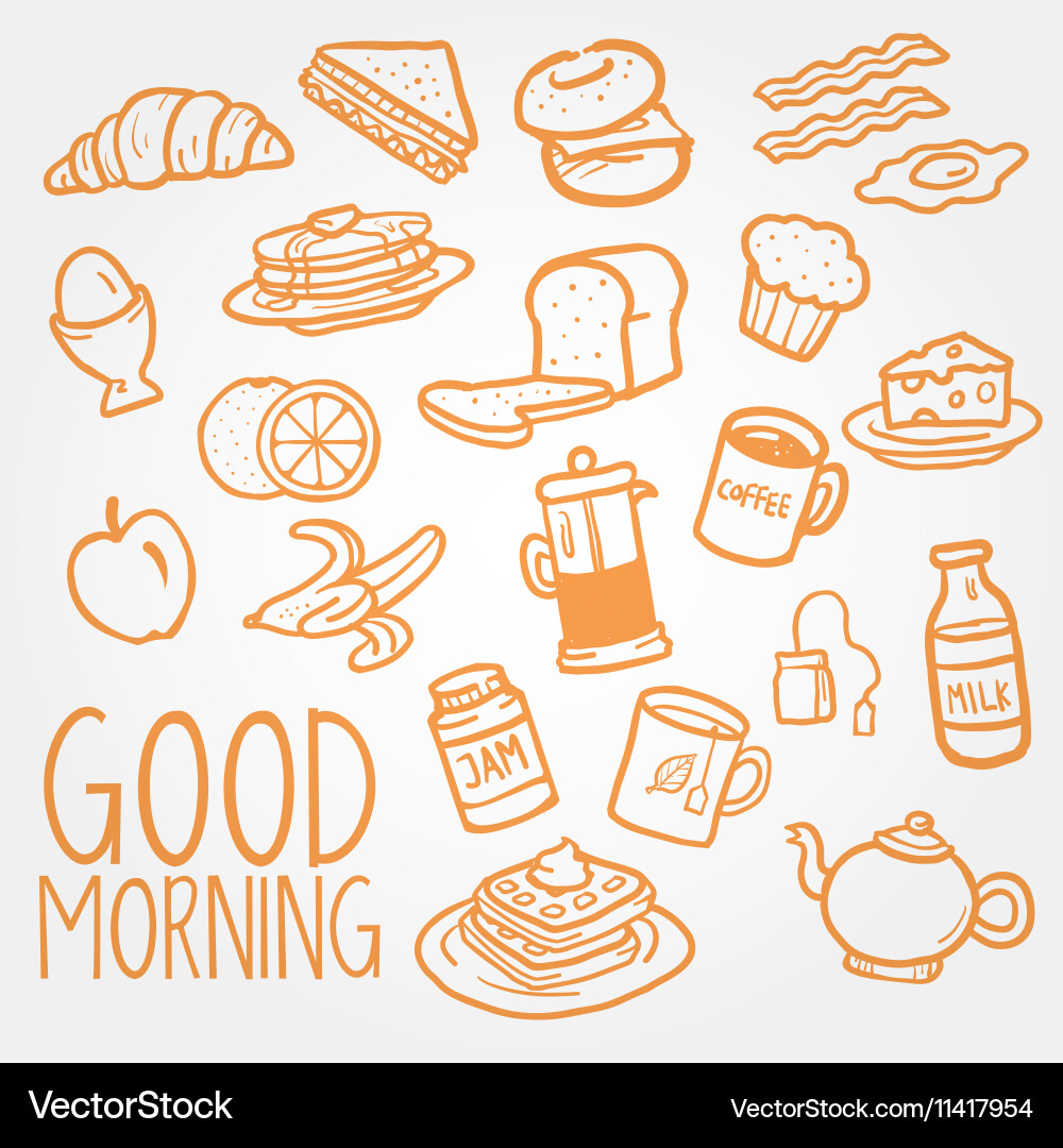 Cheerful Breakfast Doodle Royalty Free Vector Image