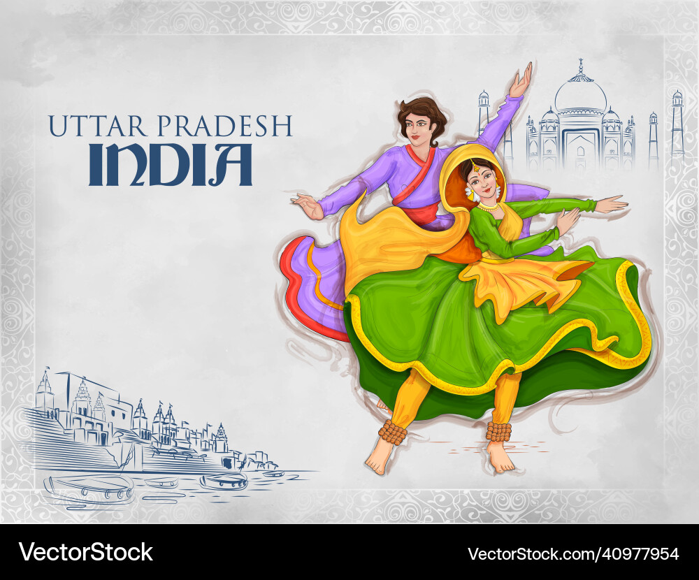 Couple performing kathak dance traditional folk Vector Image