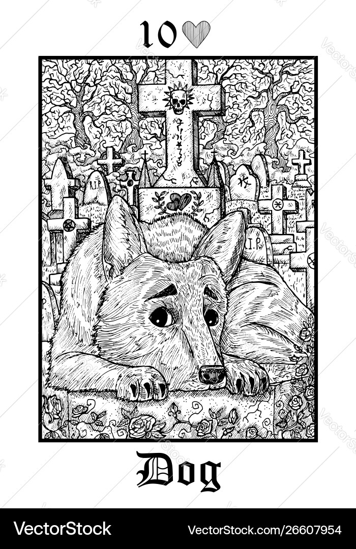 Gothic Lenormand Dog Tarot Card Royalty Free Vector Image