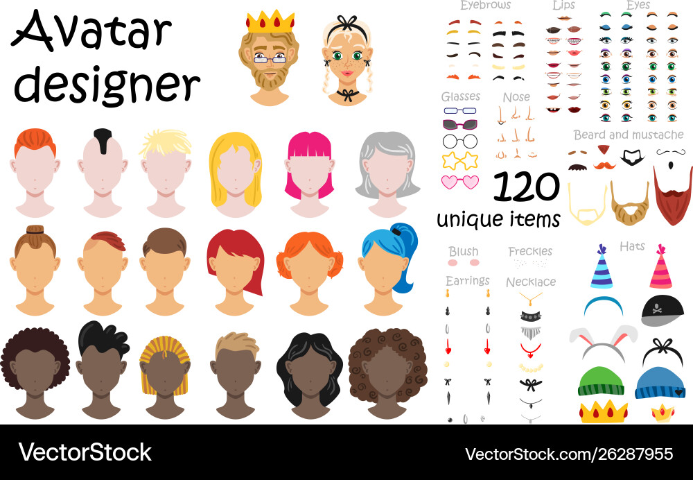 Avatar designer flat set Royalty Free Vector Image