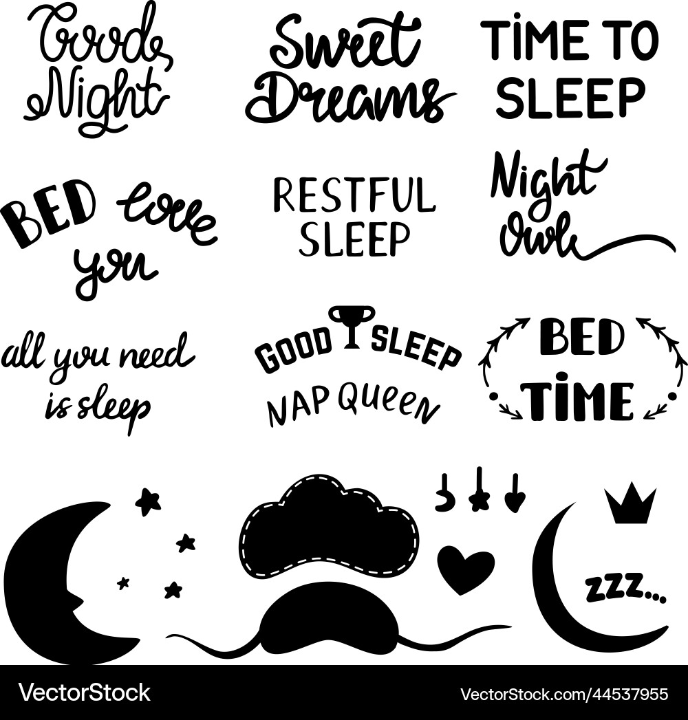 Bedtime slogan sleep lettering signs isolated Vector Image