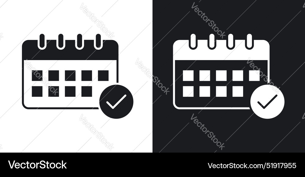Calendar check icon set in solid black and white Vector Image