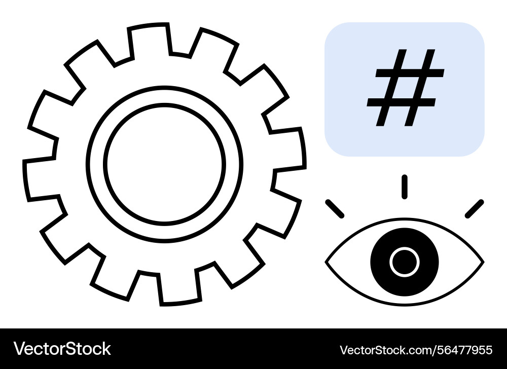 Gear symbol metadata tag icon and eye Royalty Free Vector