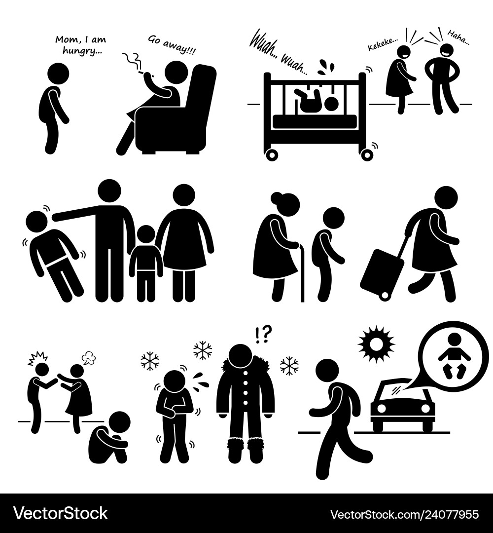 Neglected child negligence abuse stick figure Vector Image