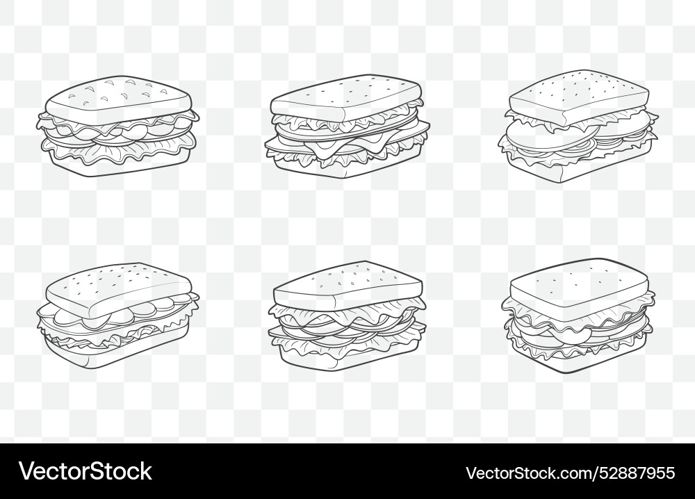 Print blt sandwich line art set Royalty Free Vector Image