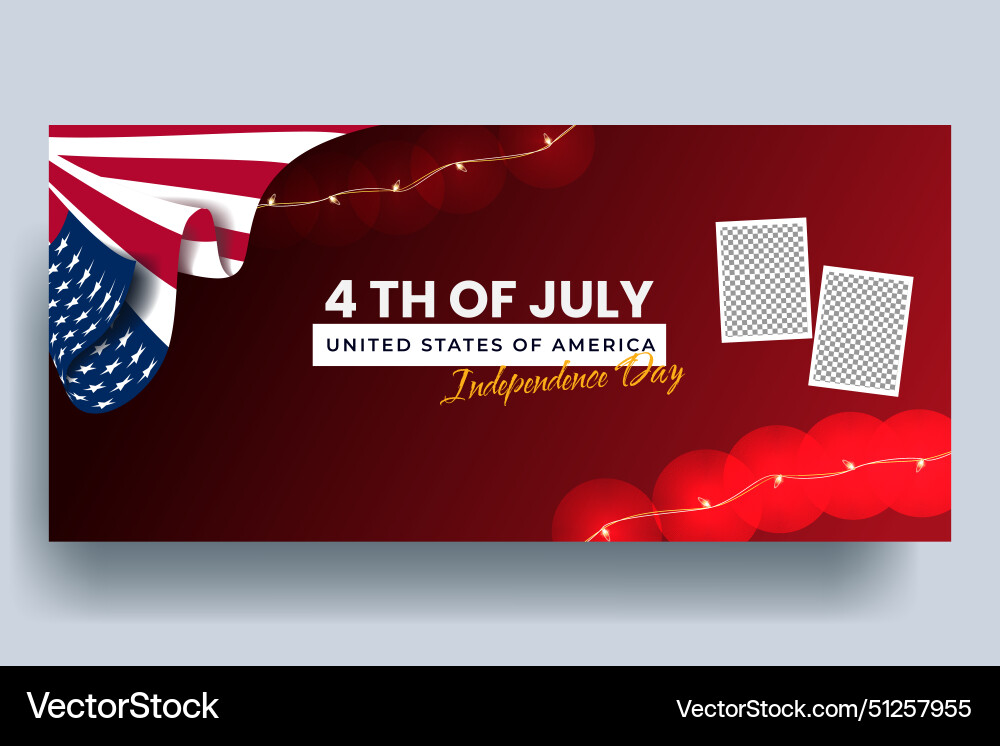 Realistic 4th of july horizontal banner Royalty Free Vector