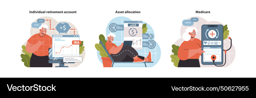 Retirement concepts set Royalty Free Vector Image