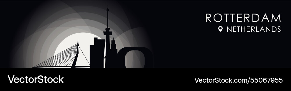 Rotterdam netherlands cityscape banner black Vector Image
