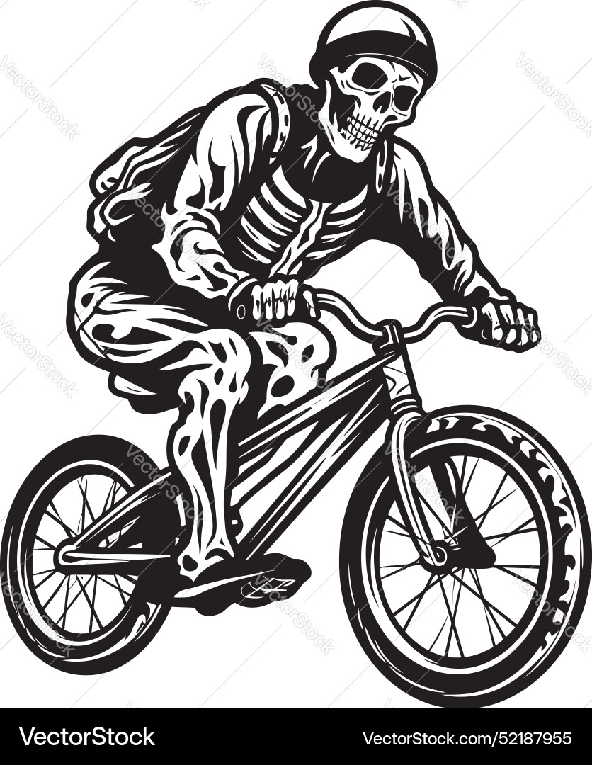 Spooky shred skeleton riding bmx design grim Vector Image