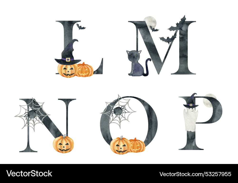 Watercolor halloween letters Royalty Free Vector Image