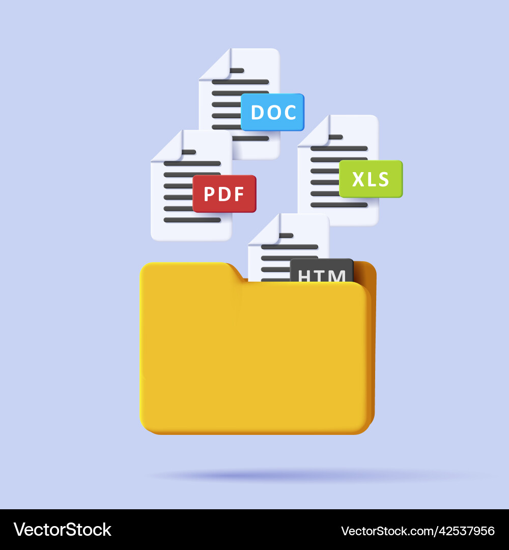 3d icon with yellow folder different files Vector Image