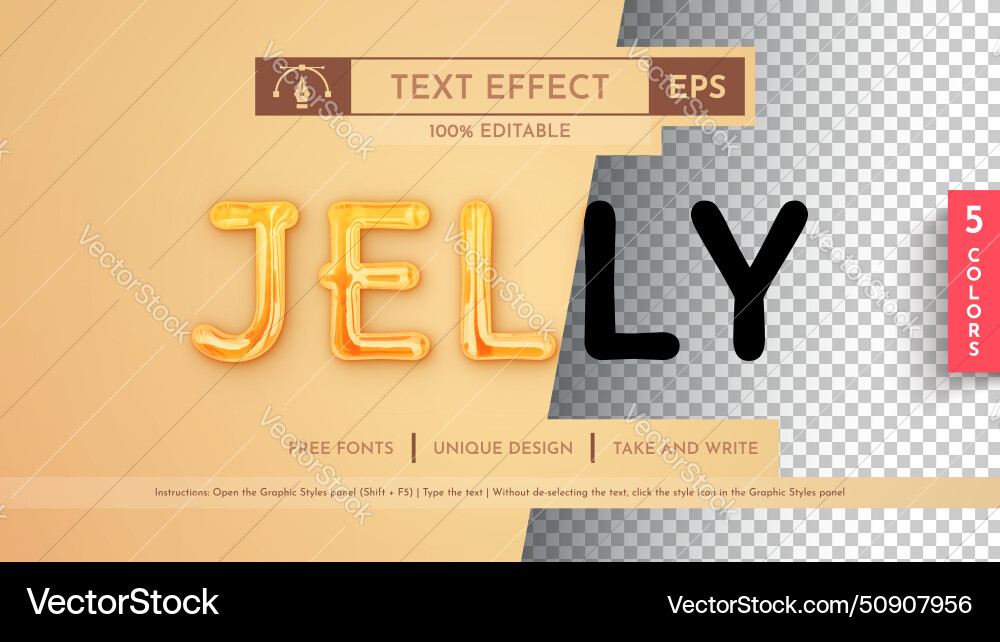5 jelly editable text effects graphic styles Vector Image