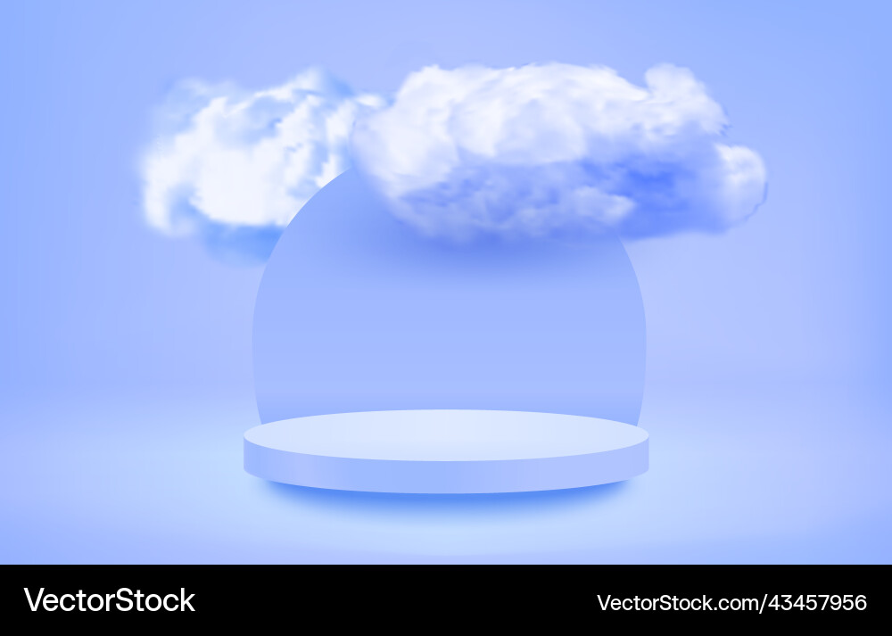 Bright blue showcase with podium and clouds 3d Vector Image