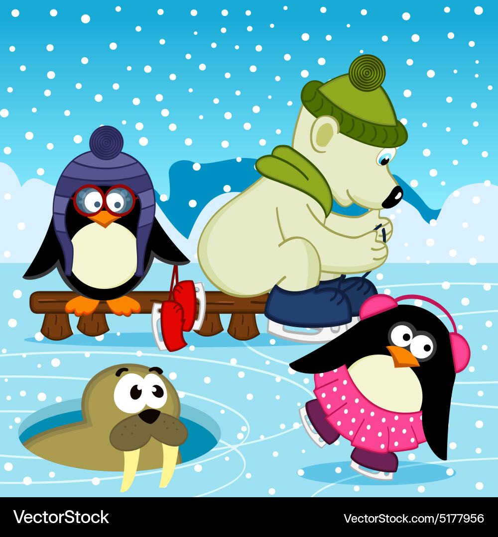 Polar Bear, Walrus and Penguin on Ice Royalty Free Vector