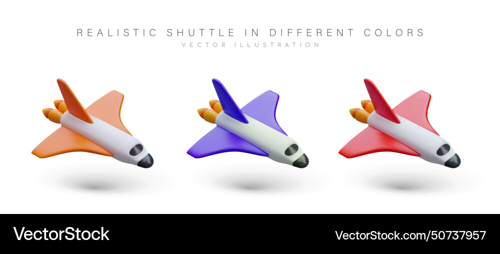 3d shuttle set in different colors gliding Vector Image