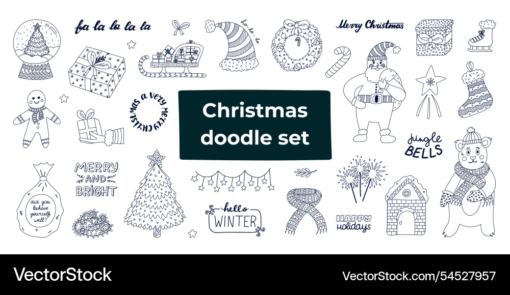 Big scribble doodle and lettering set for xmas Vector Image