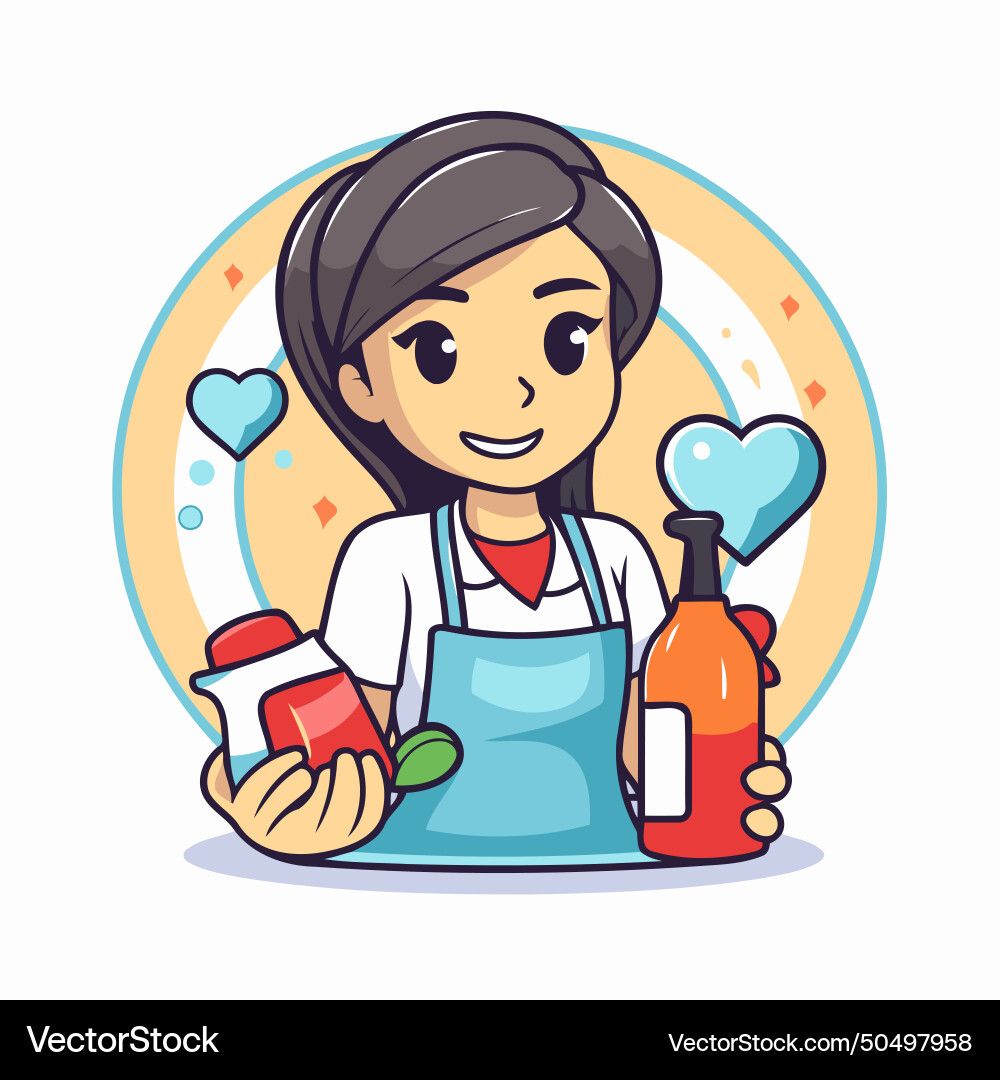 Cleaning service woman holding tools Royalty Free Vector